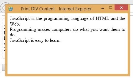 Print A DIV Content Using JavaScript